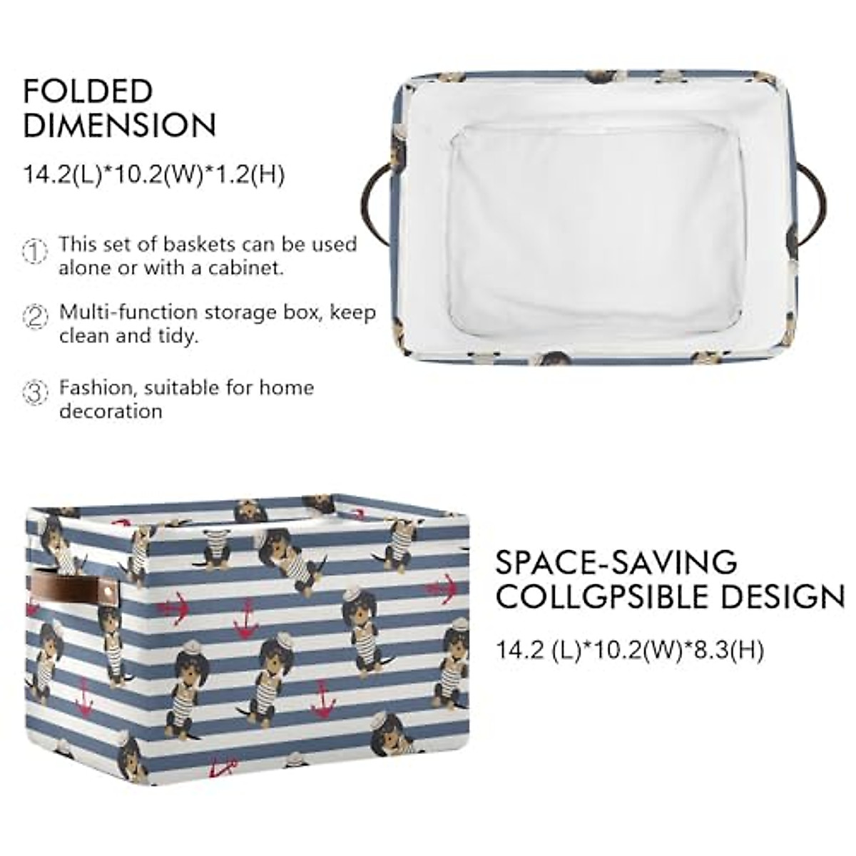 Dachshund Puppy Storage Basket Bins Decorative Toy Laundry Basket Organization with Handles for Home Boys Girls Office Closet Shelf Nursery Baskets,2 pcs