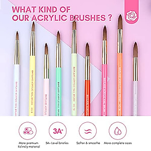 Saviland 9PCS Acrylic Nail Brush Set - Kolinsky Acrylic Nail Brushes for Acrylic Application, Size 4/6/8/10/12/14/16/18/20 Acrylic Powder Brushes for Acrylic Nails Extension & 3D Nail Carving