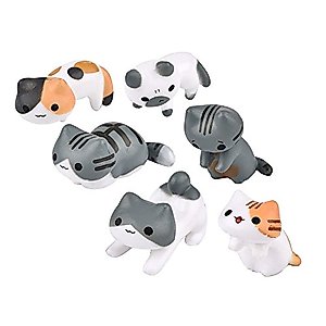Neko 6pcs Miniature Home Fairy Garden Cats - Micro Kitty Landscape Ornament Decorations – Cute Lucky Cat DIY Figures for Crafts, Home Decor and Cake Topper