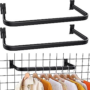 2 Pack Gridwall U-Shaped Hangrail Grid Wall Tubing Handrail 24 Inch Wide Black Metal Handrail for Grid Wall Retail Displays Bracket Clothing Rack Home Use (2, Black)