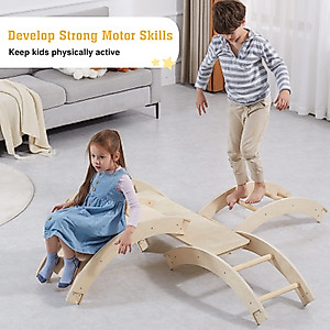 Gaint Bean 8-in-1 Wooden Indoor Arches Climber with Slide- Montessori Gym for Toddlers Kids Climbing Ladder, Eco-Friendly Quadrant Pikler Rocker Ramp Toy for Age 1-7