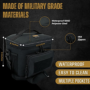 HSD 10mm Thick Insulated Adult Lunch Bag - Leak Proof for Hot & Cold Temperature - Tactical Style Easy To Clean, Durable & Water-Resistant - Sturdy Handle, Shoulder Strap, & Pockets - Men & Women