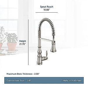 Moen WeymouthBrushed Gold One Handle Pre-Rinse Spring Farmhouse Pulldown Kitchen Faucet with Power Boost for a Faster Clean, S73104BG