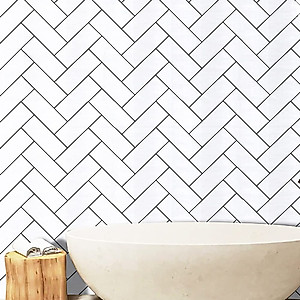 Yifasy Shelf Liner White Grid Black Lines Self-Adhesive Drawer Paper Industrial Style Wall Decor Furniture Sticker 118x17.7 Inch