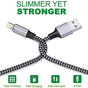 YUNSONG iPhone Charger [MFi Certified], 3Pack 6FT Nylon Braided Lightning Cable Fast Charging High Speed Data Sync USB Cord Compatible with iPhone 14 13 12 11 Pro Max XS XR X 8 7 6S 6 Plus SE