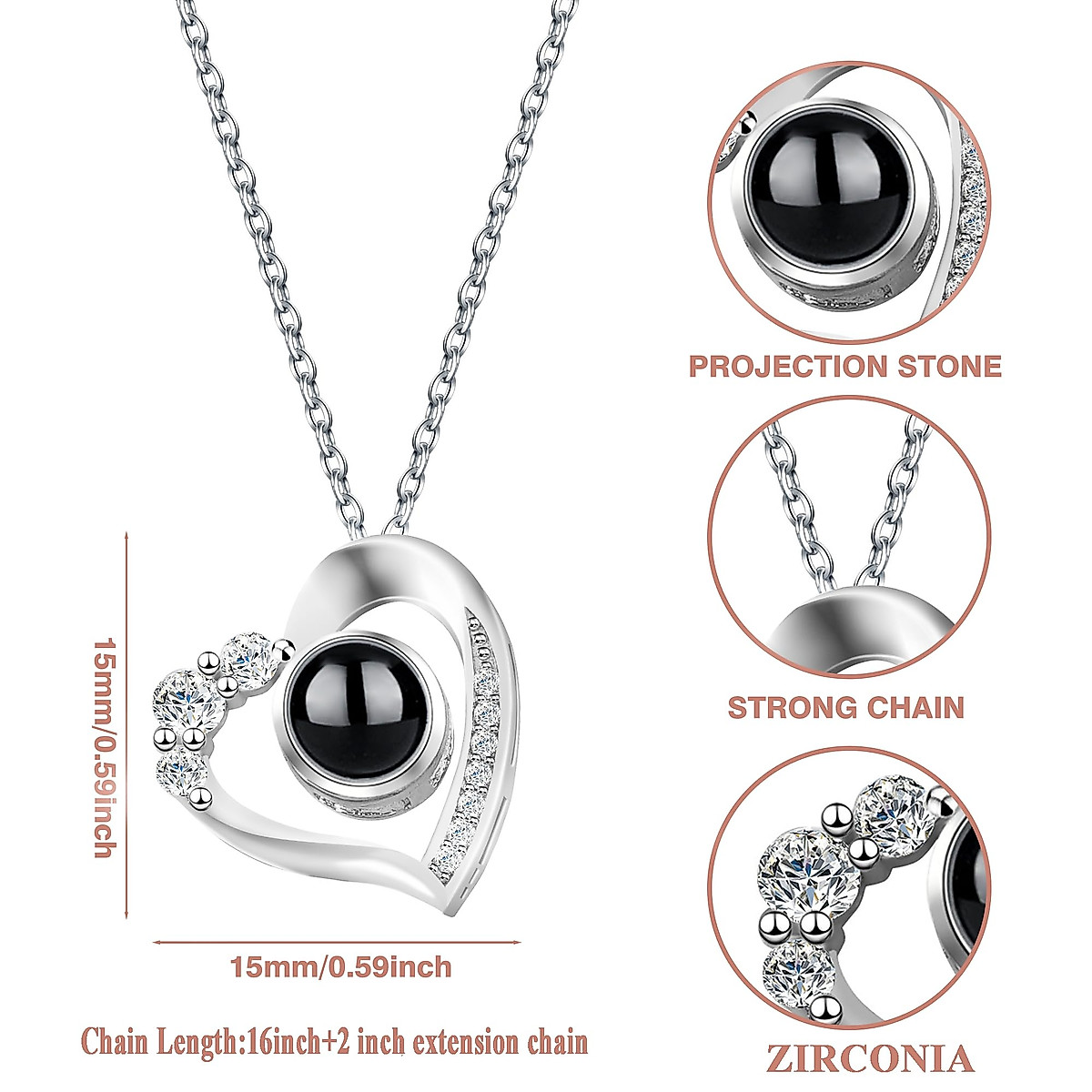 Custom Photo Necklace with Picture Inside, Personalized Heart Photo Necklace, I Love You Necklace 100 Languages Photo Pendant, Picture Projection Necklace for Girlfriend Wife Birthday Anniversary