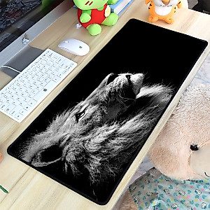 Qisan Large Gaming Mouse Pad Extended Size Mousepad for Computer Desktop PC Laptop 31.5"x11.8"x0.15" Keyboard Pad Desk Pad with Anti-Slip Rubber Base Large Desk Mat for Keyboard and Mouse-Lonely-Lion