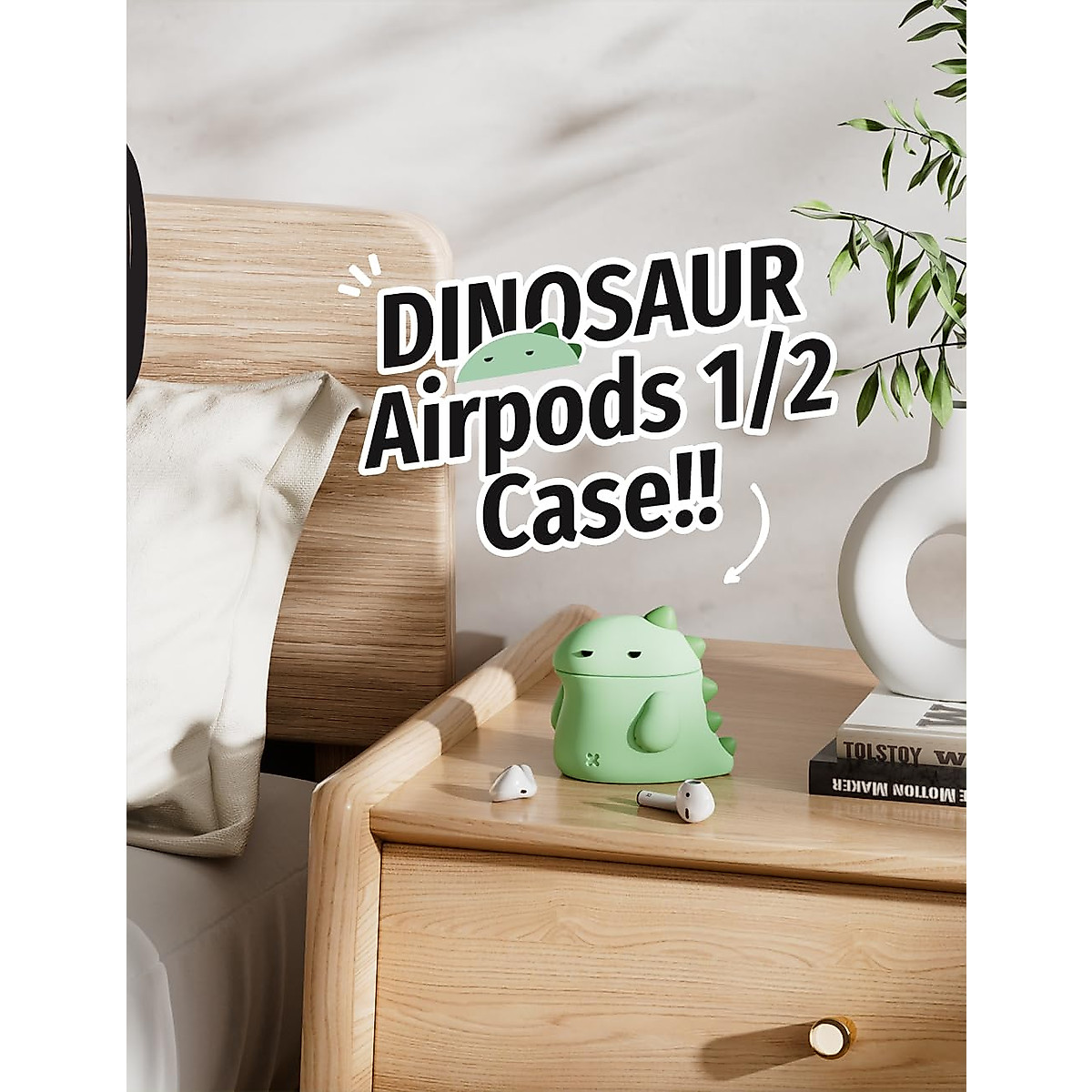 ELETIUO Case Compatible with Apple Airpods 1st&2nd Generation, Unique Soft Silicone Skin Charging Case Cartoon Cute Dinosaur Design Protective Cover for Girls Kids and Women Men,Green
