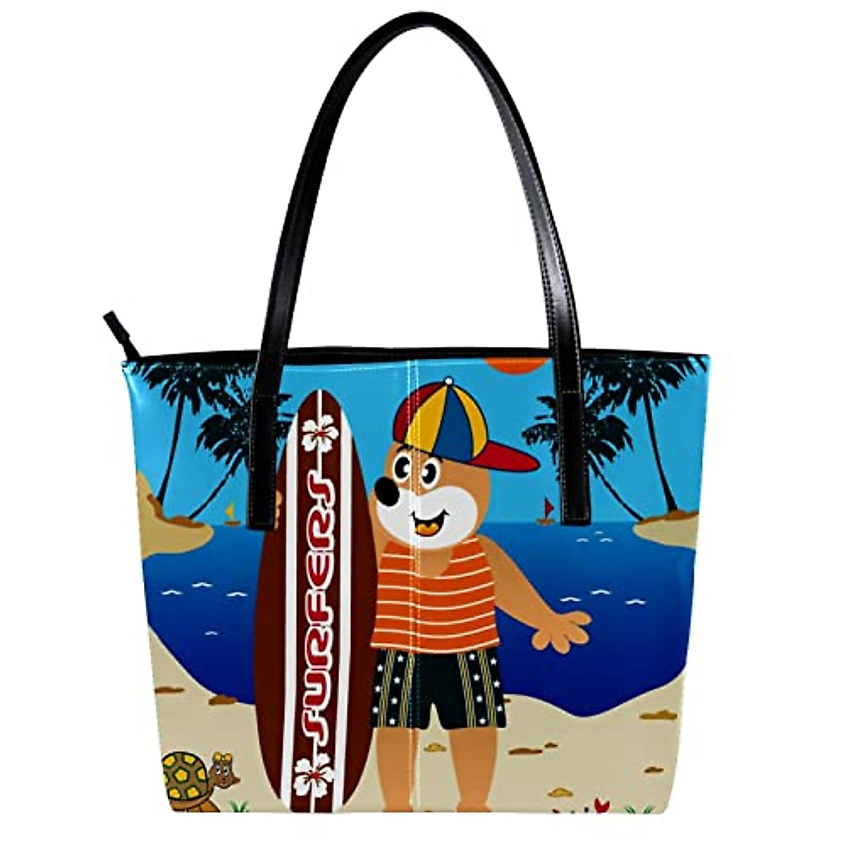 Women's Leather Tote Shoulder Bag, Big Capacity Beach Bear Handbag