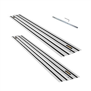 POWERTEC 71691 110 Inch Track Saw Guide Rail Connector Set for DeWalt Track Saws, Clamping Options Includes 2x55" Aluminum Extruded Guided Rails and (1) Guide Rail Connector for Woodworking Projects