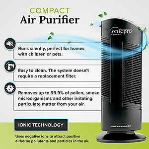 ENVION CA200 Ionic Pro Medium Room Silent Compact Tower Air Purifier with High and Low Settings, Removes Pollen, Smoke, and Irritant Particles, Black