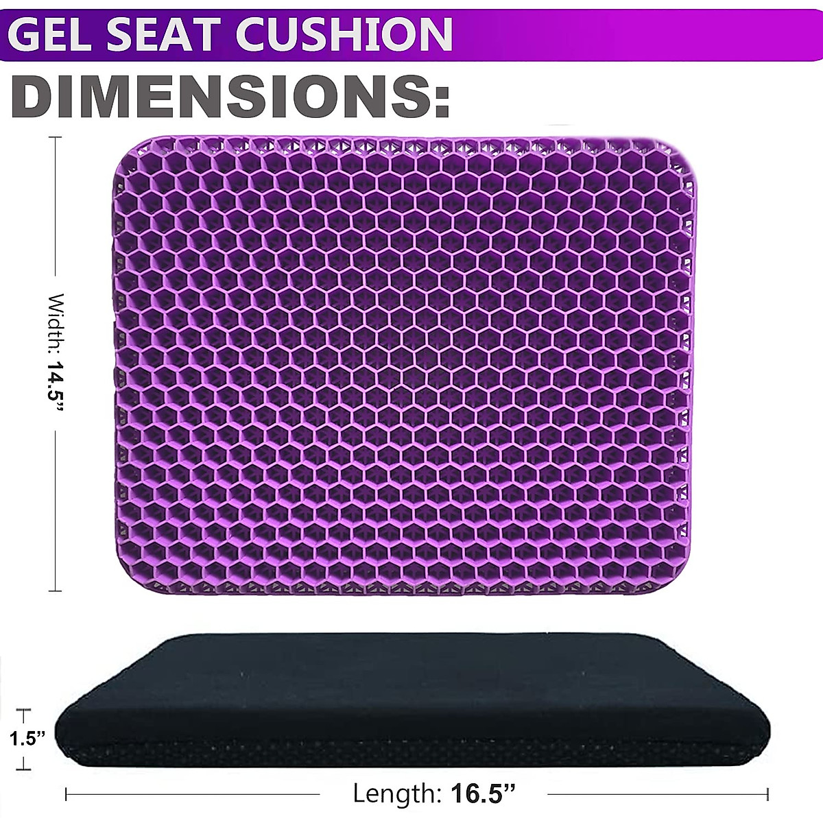 Gel Seat Cushion Pillow for Long Sitting – Office Chair Car Egg Seat Cushion with Non-Slip Cover for Back, Coccyx & Tailbone Pain Relief Pad - Pressure Reducing Honeycomb Designed for Comfort