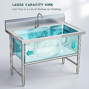 Utility Sink Outdoor Sink, Freestanding Stainless Steel Sink, Large Single Bowl Sink, Commercial Restaurant Kitchen Sink w/Faucet, Easy to Assemble, for Laundry, Garden, Garage ( Size : 60x60x80cm )