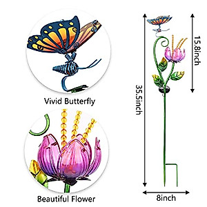 Glass Flower and Butterfly Solar Garden Stake Light Waterproof Solar Pathway Light Outdoor Garden Decor Light for Walkway Pathway Lawn Patio