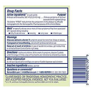 Boiron Ambrosia 30c Homeopathic Medicine for Ragweed or Hay Fever Relief and Allergy Symptoms of Sneezing, Runny Nose, and Itchy Eyes or Throat - 1 Count (80 Pellets)
