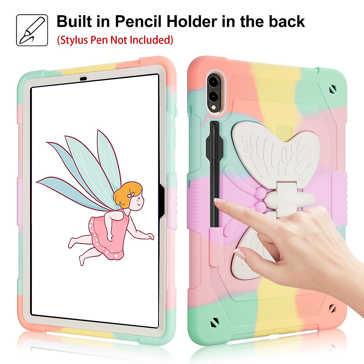 VOFUOE for Samsung Galaxy Tab S9 Plus Case 2023 12.4 Inch with Screen Protector, Butterfly Stand Hard Tablet Cover Shoulder Strap Pencil Holder Kids Girls for Galaxy Tab S9+ SM-X810/X816B/X818U-Pink