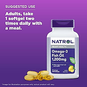 Natrol, Omega-3 Fish Oil Softgels, Heart Health Dietary Supplement, 1200 mg, 60 Count