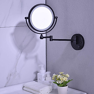 CZQ Makeup Mirror Wall Mounted 10X Magnification, Two Side Vanity Mirror Wall Mount Lighted Extendable Bathroom Mirror, 8 Inch, Chrome Finish, Touch Button Adjustable Light