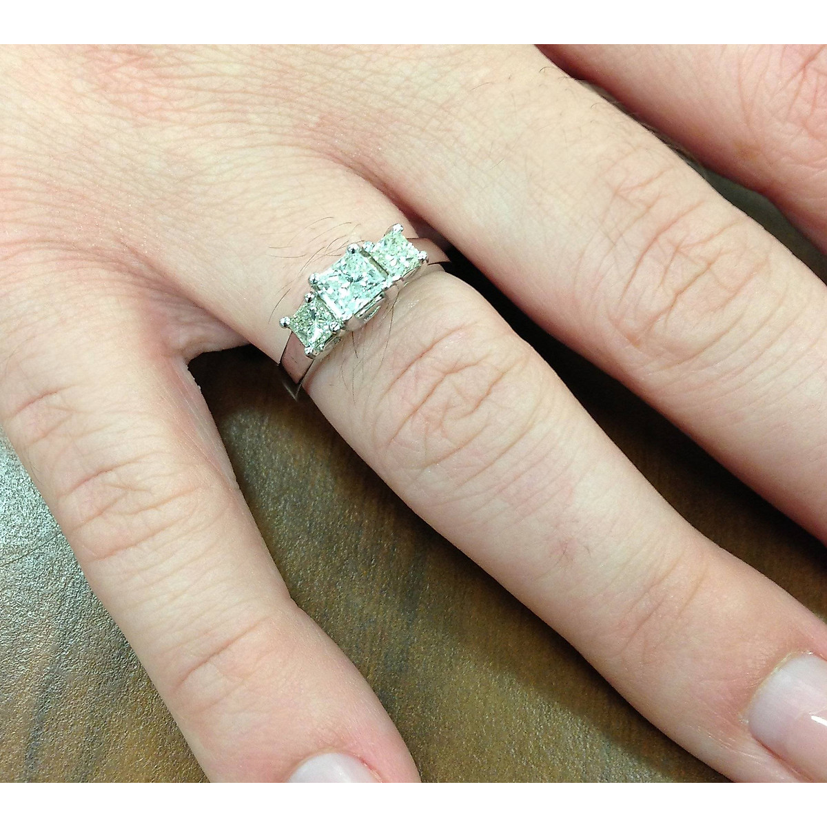 P3 POMPEII3 1ct Three Stone Princess Cut Diamond Engagement Ring 14K White Gold - Size 5.5