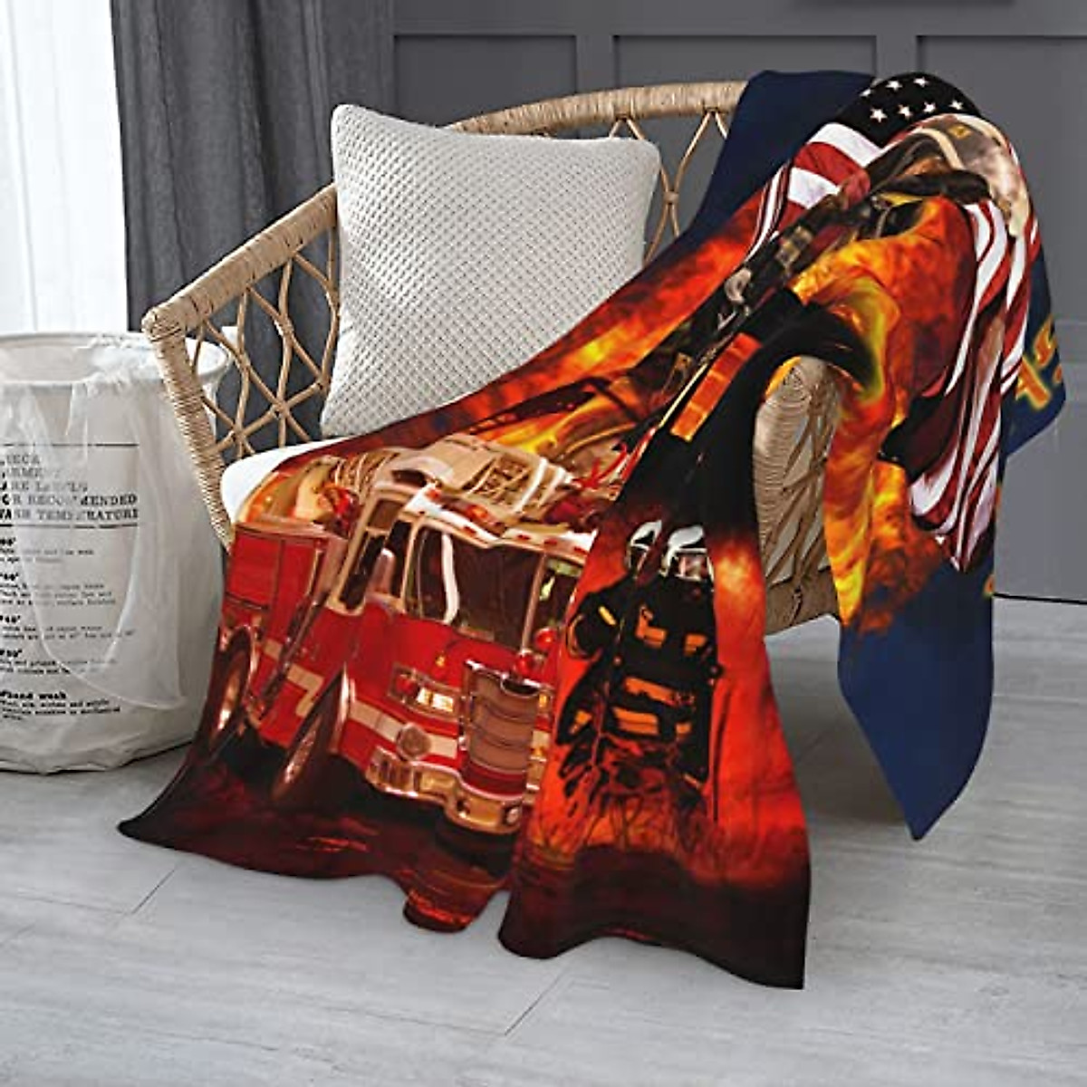 Firefighter Blanket Fireman Gifts for Men Fire Fighter Hero Fire Blanket Soft Fuzzy Warm Plush Flannel Throw Blankets for Sofa Couch Bed 50"X60"