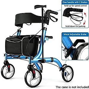 Winlove Rollator Walkers for Seniors-Folding Rollator Walker with Seat and Four 8-inch Wheels-Medical Rollator Walker with Comfort Handles and Thick Backrest-Lightweight Aluminium Frame,Blue