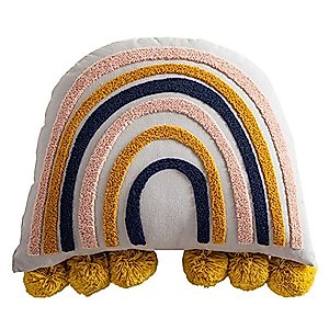 vctops Rainbow Cotton Tufted Throw Pillow Tassels Colorful Cushion Decorative Pillowcase with Pillow Insert for Sofa Bed Living Room (RainbowA,18"x18")