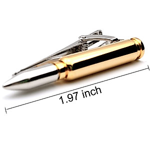 BXLE Cool Bullets Tie Bar Clips for Men, Gold Gun Shot Necktie Clip, Unique Shooting Sports Bullet Shell Stickpins for Wedding Groomsmen, Novelty Hunting Target Suit Accessories Jewelry (Tie Clip)