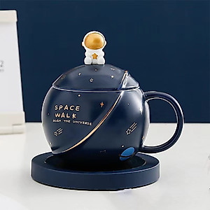 Portable Beverage Warmer Insulation Pad Mug Warmer Constant Temperature Mug Heating Pad Gravity Induction for Tea Tea Coffee Milk Glass Cup (Planet Space Dark Blue)