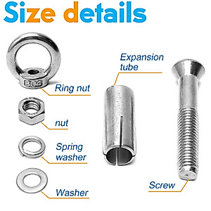 MroMax Expansion Lifting Eyebolt M8x50mm Eye Ring Bolt 2.95" Length 304 Stainless Steel Expansion Bolts with Nuts Eye Hooks Anchor Fastener for Concrete Wall Masonry Ceiling Silver 5Pcs
