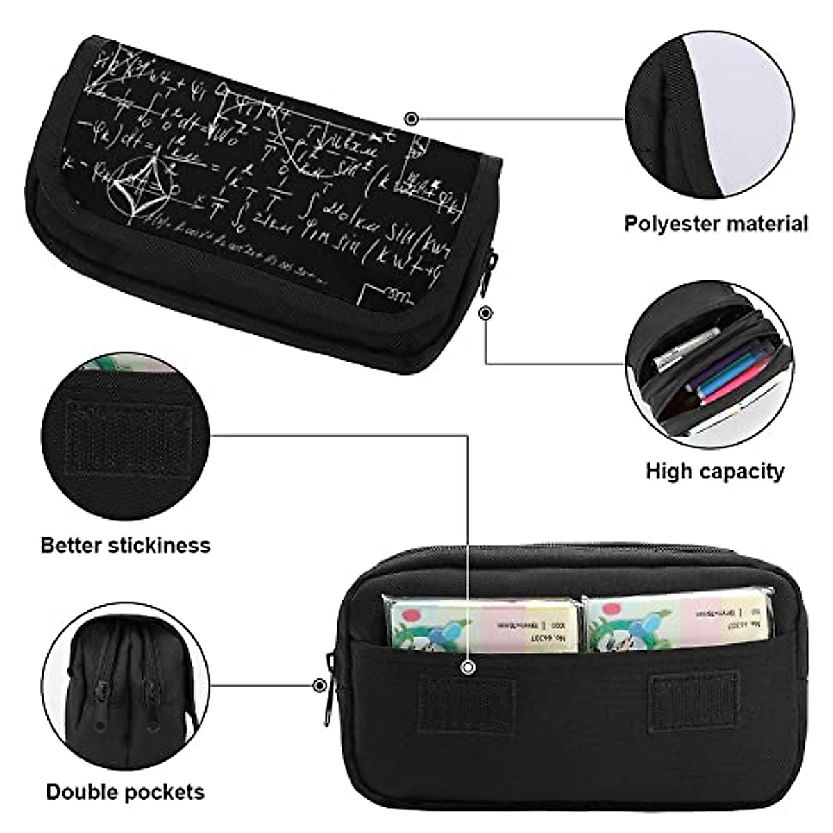 Formulas and Electronic Components Large Capacity Pencil Case Multi-Slot Pencil Bag Portable Pen Storage Pouch with Zipper