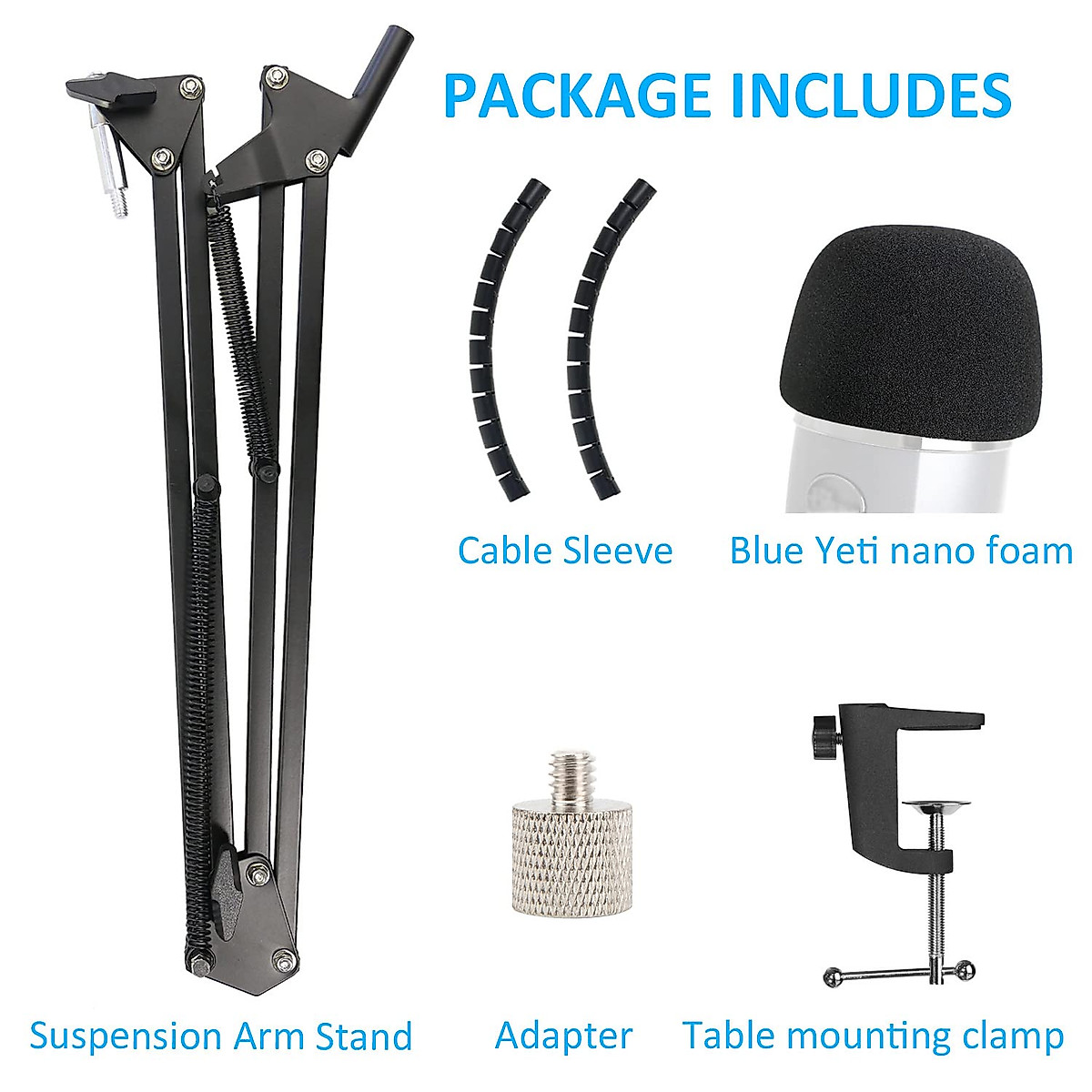 Yeti Nano Mic Boom Arm with Nano Pop Filter - Mic Suspension Boom Arm Stand and Windscreen Compatible with Blue Yeti Nano Microphone by YOUSHARES