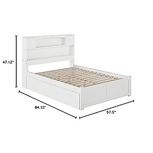 AFI Newport Full Platform Bed with Flat Panel Footboard and Turbo Charger with Urban Bed Drawers in White