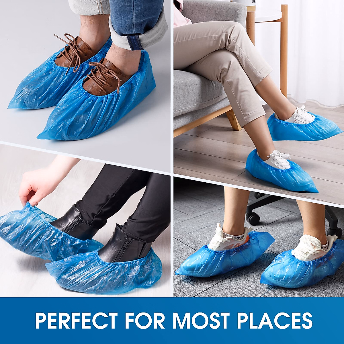 Disposable Shoe Covers Disposable Waterproof Slip Resistant Shoe Covers 100 Packs(50 Pairs) Fits Up to Size 11 US Men and 13 US Women, Blue