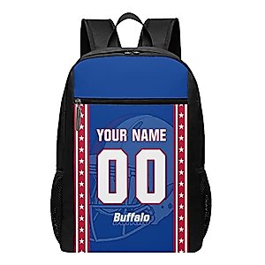 YLCH Custom American Football Style Backpack Personalized Name Any Number Teens Girls Boys Custom School Bag Computer Buffalo Backpacks 17 Inch Large Capacity.