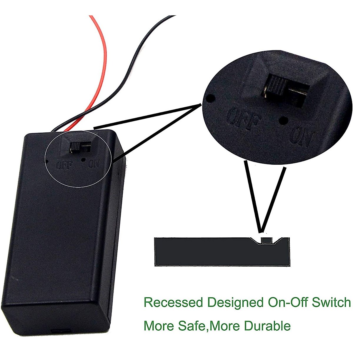 LampVPath (Pack of 2 9v Battery Holder, 9 Volt Battery Holder with Switch, 9v Battery Case with Switch