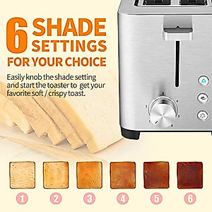 Kikiwell Toaster 2 Slice, Stainless Steel Bread Toasters, Extra Wide Slots, 6 Bread Shade Settings, Bagel/Defrost/Cancel Function, Removable Crumb Tray, 120V/850W (2 Slice)