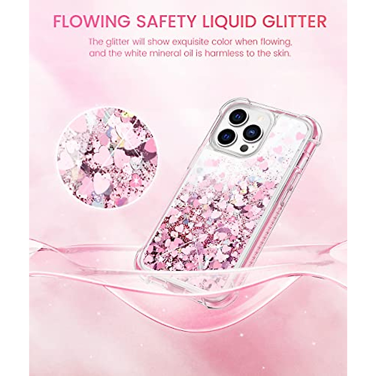 Caka for iPhone 13 Pro Max Case Glitter Women Girls with Built-in Screen Protector Bling Sparkle Liquid Quicksand Full Body Protective Case for iPhone 13 Pro Max 6.7 (Rose Gold)