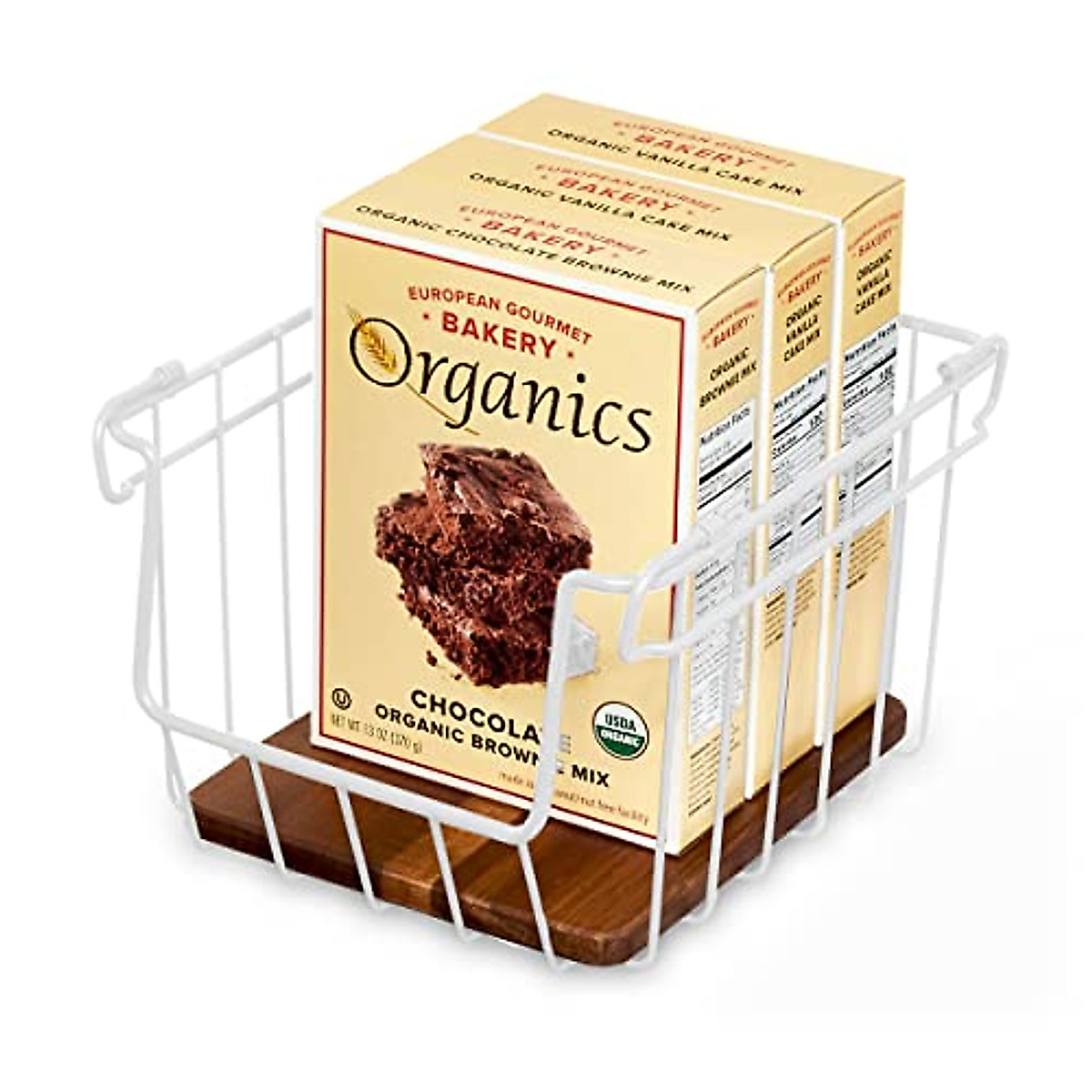 iDesign The Ría Safford Collection Open Front Wire Basket with Acacia Wood, 10" x 8" x 6"