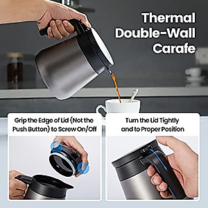 KOOFFEE Coffee Maker, One-button Brew, Essense-T 8 Cups 1.3L Coffee Machine, 1500 Watt, Optional Pre-infusion Bloom Mode, Drip Coffee Maker with Thermal Double-wall Carafe