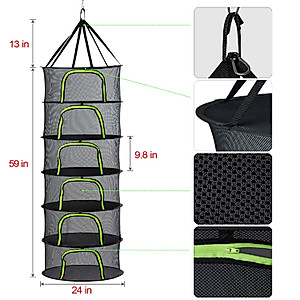 PROTITOUS 6 Tier Black Mesh Zippered Herb Drying Rack Hanging Dryer Dry Net with Pruning Shear for Hydroponics