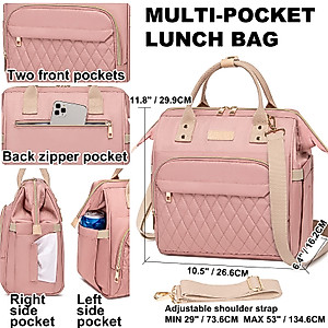 AIJIEKE Lunch Bag For Women, Cute Insulated Lunch Bag, Large Lunch Tote For Work, Leak Proof Lunch Box For Adults, Lunch Purse, Cooler Bag With Side Pockets And Shoulder Strap For Picnic Office(Pink)