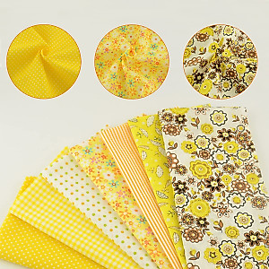 7 Pieces Cotton Fabric Plainl Printed (20"x20"), Comfortable Fabric for Sewing, Patchwork Quilting Fabric, Pretty Flower Pattern Material for Quilting Sewing Cloths Sewing DIY Artcraft -Yellow