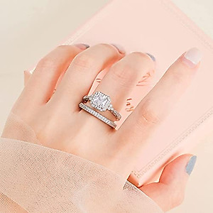 Yaresul 0.8ct Princess Cut Engagement Ring Sets 6X6mm White AAA Solitaire Cubic Zirconia Engagement Ring Set 925 Sterling Silver Wedding Ring Set for Women Size 6.5