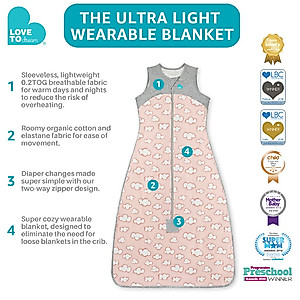 Love to Dream Lite Organic Baby Sleep Bag (6-18 Mo), Super Soft Temp Regulating Sleeping Sack, 0.2TOG Lightweight Wearable Blanket, Turquoise