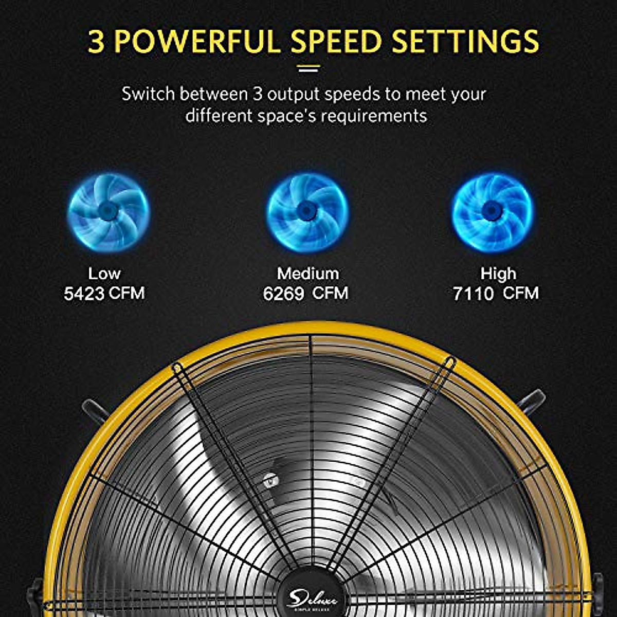 Simple Deluxe 30 Inch Heavy Duty Metal Industrial Drum Fan, 3 Speed Air Circulation for Warehouse,Workshop, Factory and Basement - High Velocity, Yellow