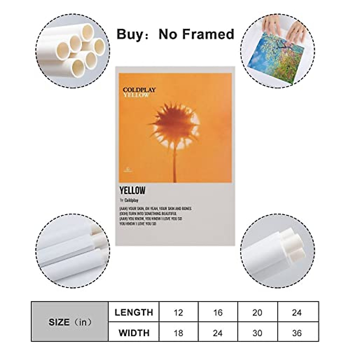 BMXRX YELLOW COLDPLAY Canvas Posters Wall Art Decor Room Bedroom Decoration DAYOSIX Unframe:12x18inch(30x45cm)