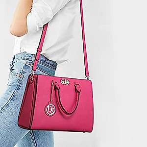 Dasein Women Handbags Fashion Satchel Purses Top Handle Tote Work Bags Shoulder Bags with Matching Clutch 2pcs Set (Peppled Fuchsia)