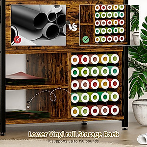 Qiaoxuan Craft Organizer and Storage Table Compatible with Cricut Machines, Craft Storage Cabinet with Vinyl Roll Holder, Craft Cabinet Workstation Tool Holder for Craft Room Home Office