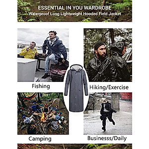 COOFANDY Men's Rain Jacket with Hood Waterproof Lightweight Active Long Raincoat