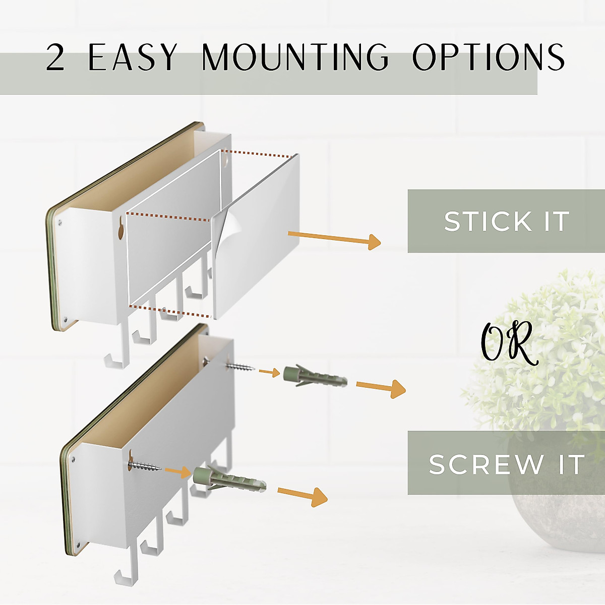 EZENTIAL Key Holder Wall Mount, Self Adhesive Key Hooks, Mail Organizer and Key Rack for Wall, Small Key Hanger for Wall Decorative, Stick on Key Rack, Adhesive Entryway Key Holder